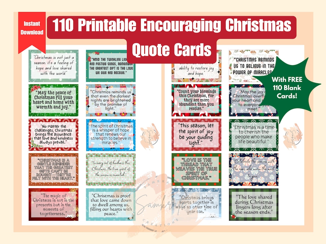 110 Encouraging Printable Christmas Quote Cards, Holiday Cards, Journal ...