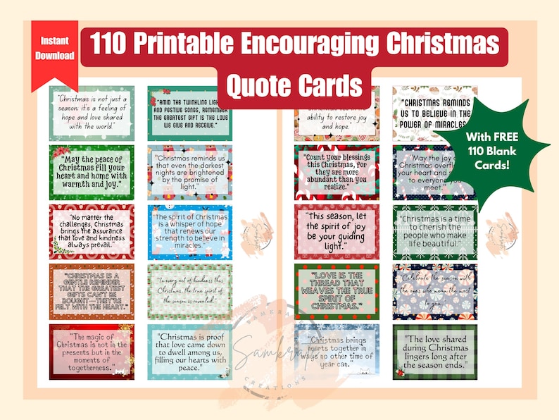 110 Encouraging Printable Christmas Quote Cards, Holiday Cards, Journal ...