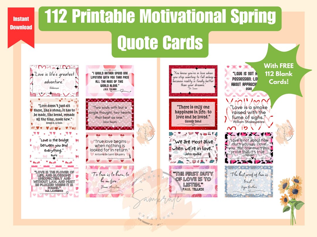 112 Printable Motivational Spring Quote Cards Encouraging Cards Journal ...