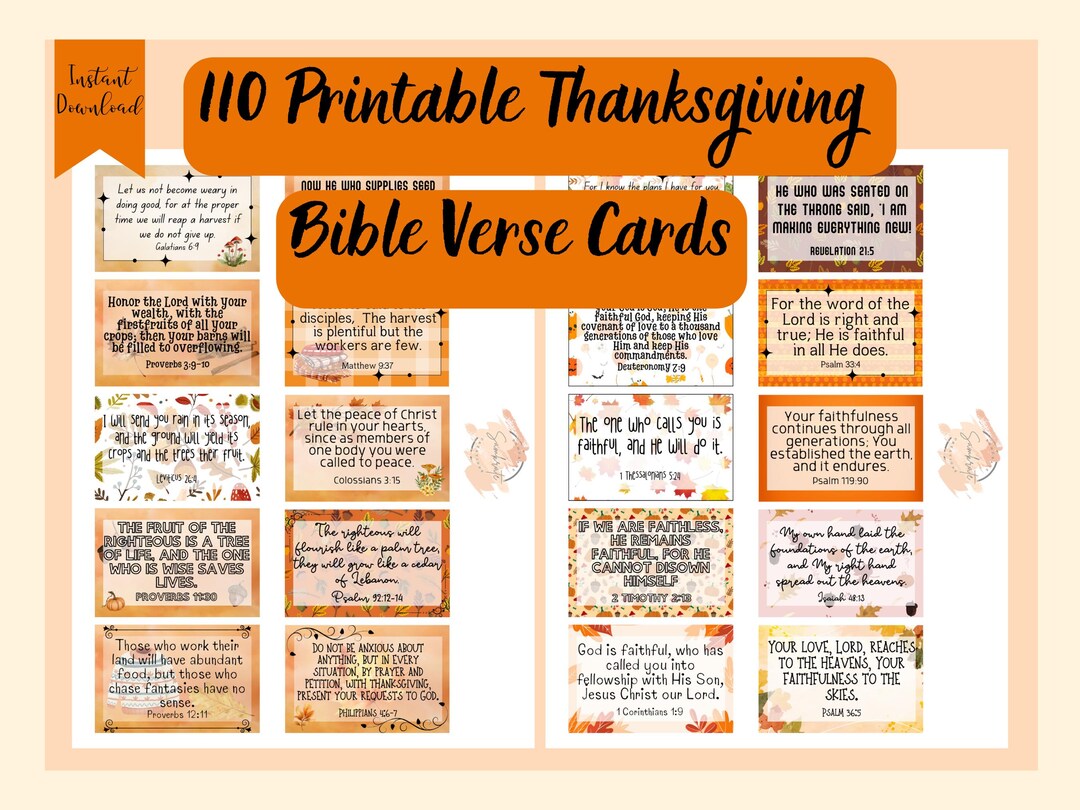 110 Encouraging Thanksgiving Bible Verse Cards Printable Scripture ...
