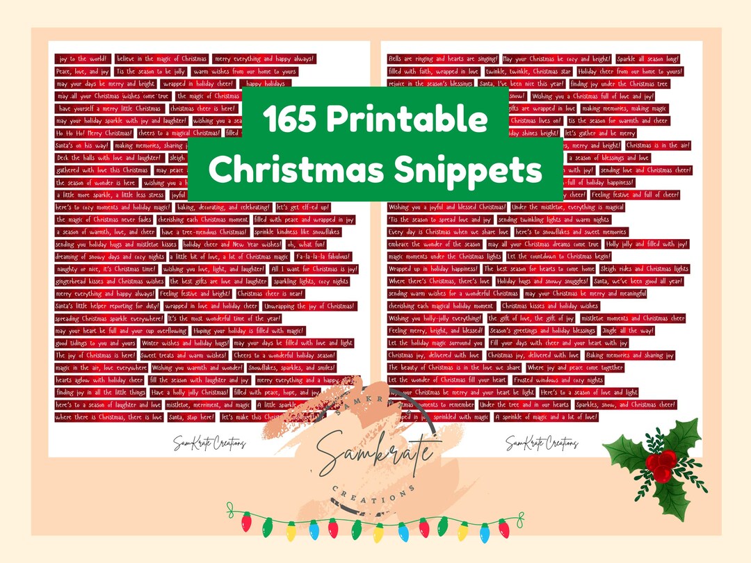 165 Red Christmas Snippets Word Sheets Printable Journal Embellishment Scrapbooking Instant ...