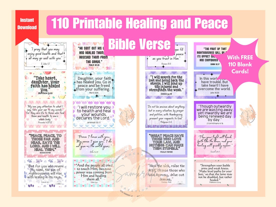 110 Healing Bible Verse Cards: Printable Scripture, Self Care (PDF ...