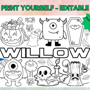 Fall Customizable Coloring Pages for Kids Personalized Halloween ...