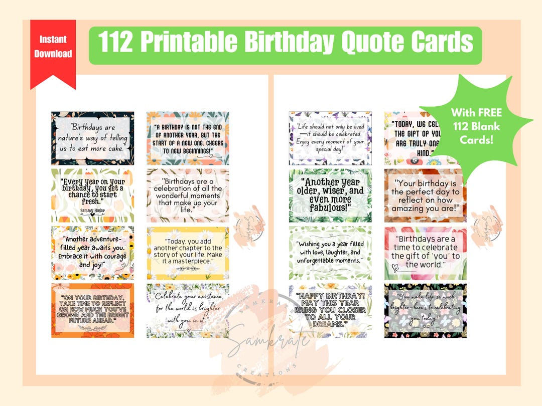 112 Printable Birthday Quote Cards: Journal Ephemera (digital Download ...