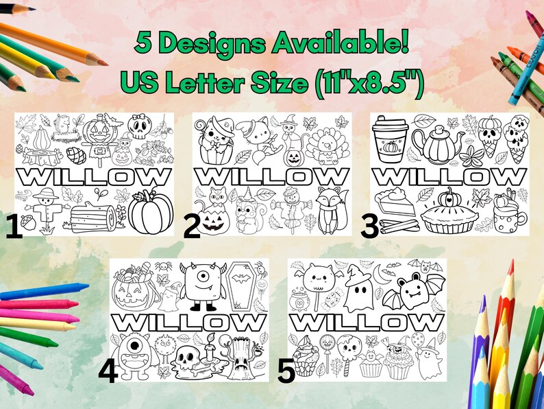 Fall Customizable Coloring Pages for Kids Personalized Halloween ...