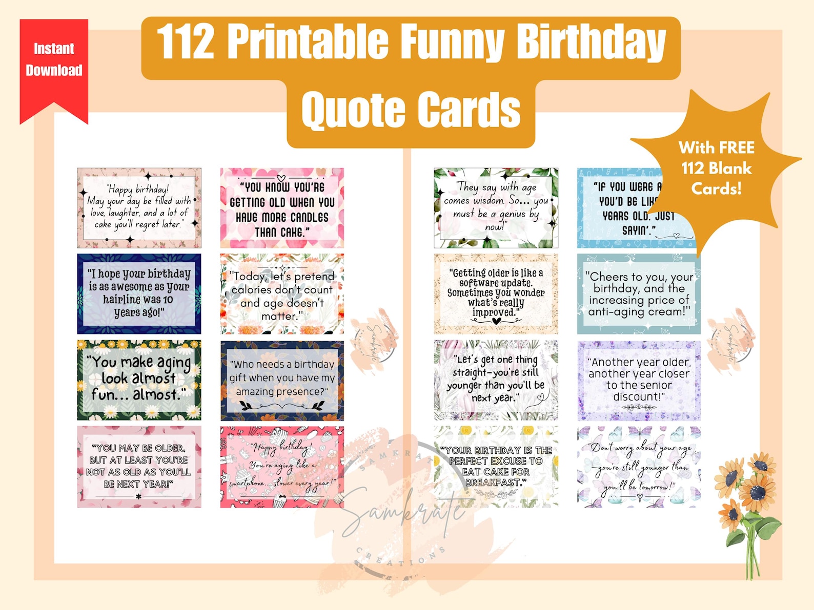 112 Printable Funny Birthday Quote Cards, Happy Birthday Cards, Journal ...