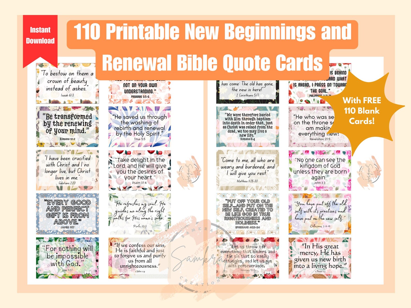 110 New Beginnings Bible Verse Cards: Printable Scripture (digital ...