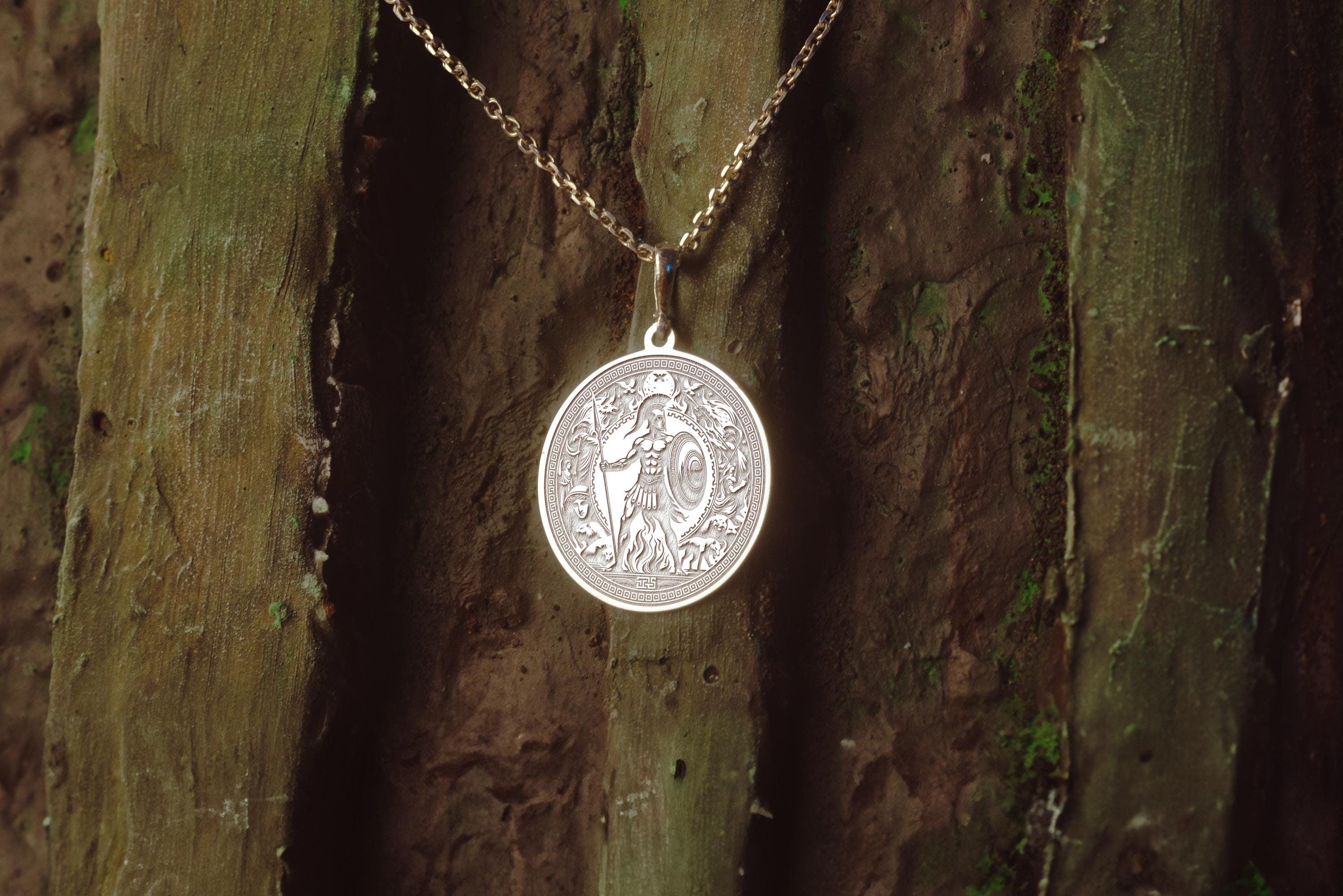 Ares Medallion: Engraved Greek God of War Pendant, Sterling Silver or ...