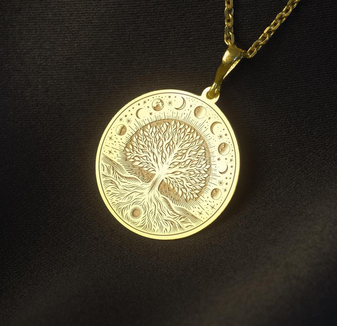 Sterling Silver Yggdrasil Pendant, Moon Cycle Necklace, Mythological ...