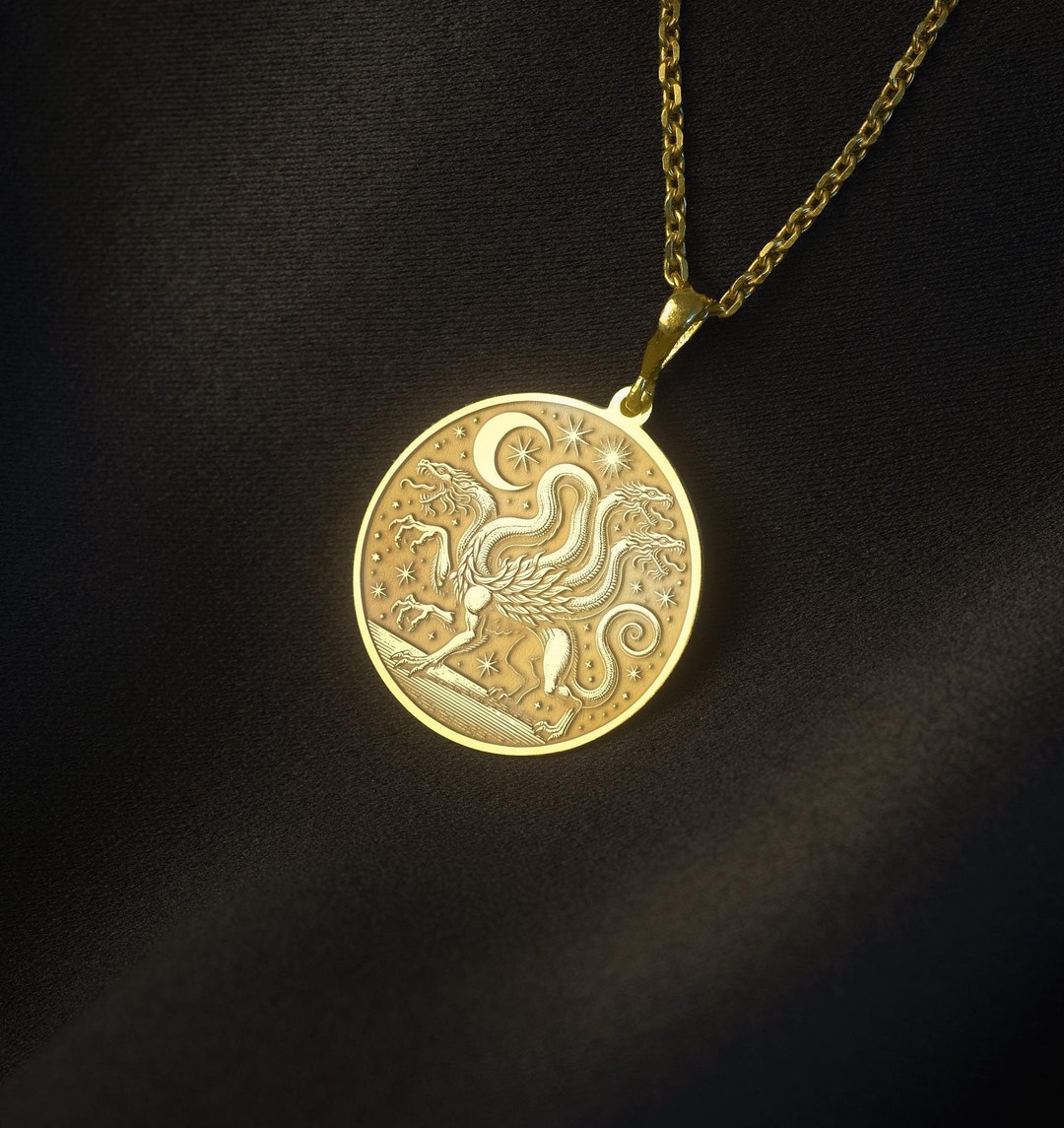 14k Gold Hydra Medallion Necklace: Mythological Dragon Jewelry - Etsy