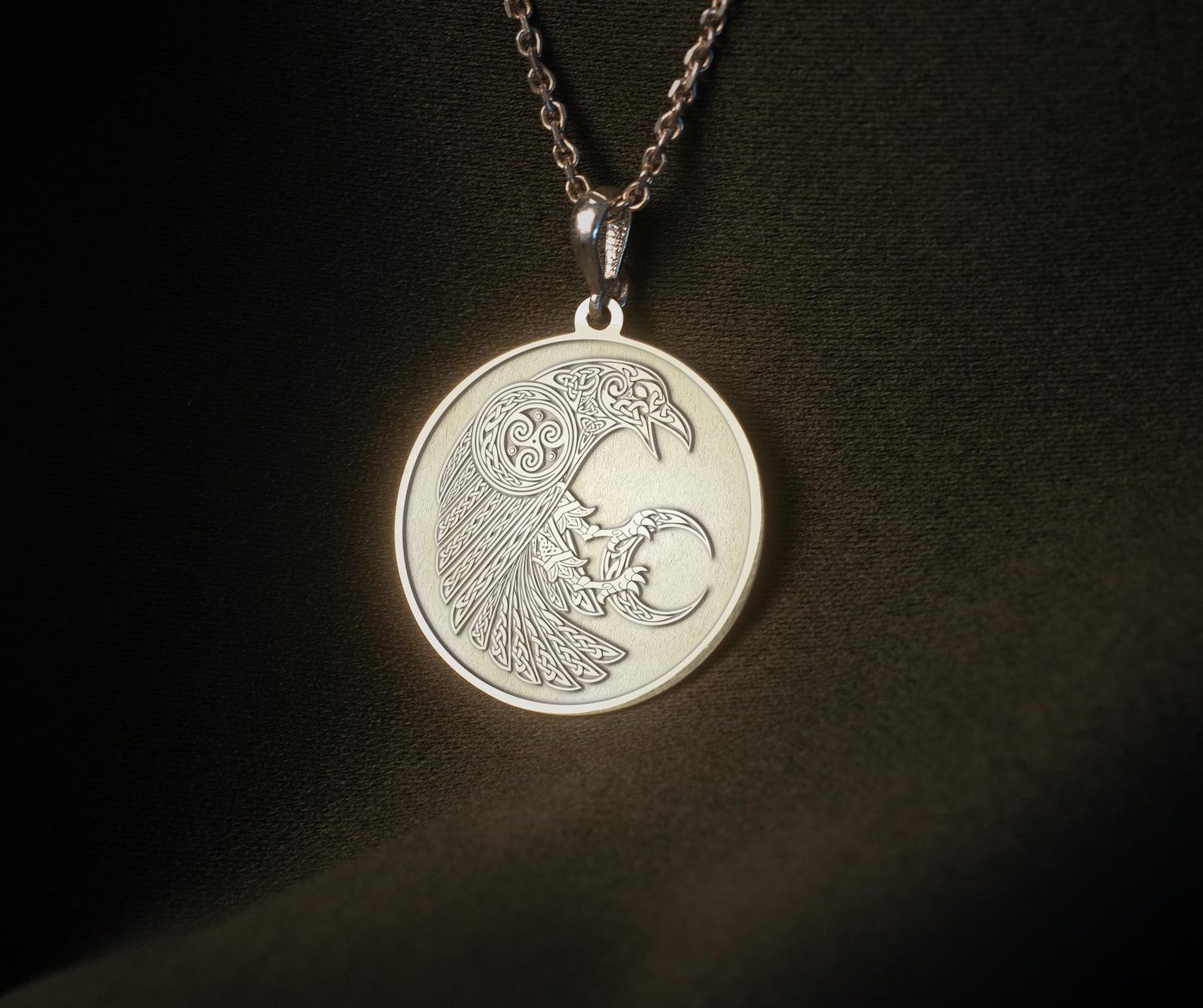 Celtic Raven Necklace: Engraved Medallion Pendant - Etsy