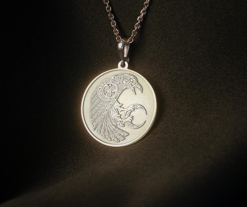 Celtic Raven Necklace: Engraved Medallion Pendant - Etsy