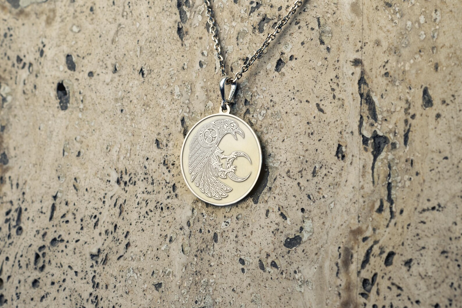 Celtic Raven Necklace: Engraved Medallion Pendant - Etsy