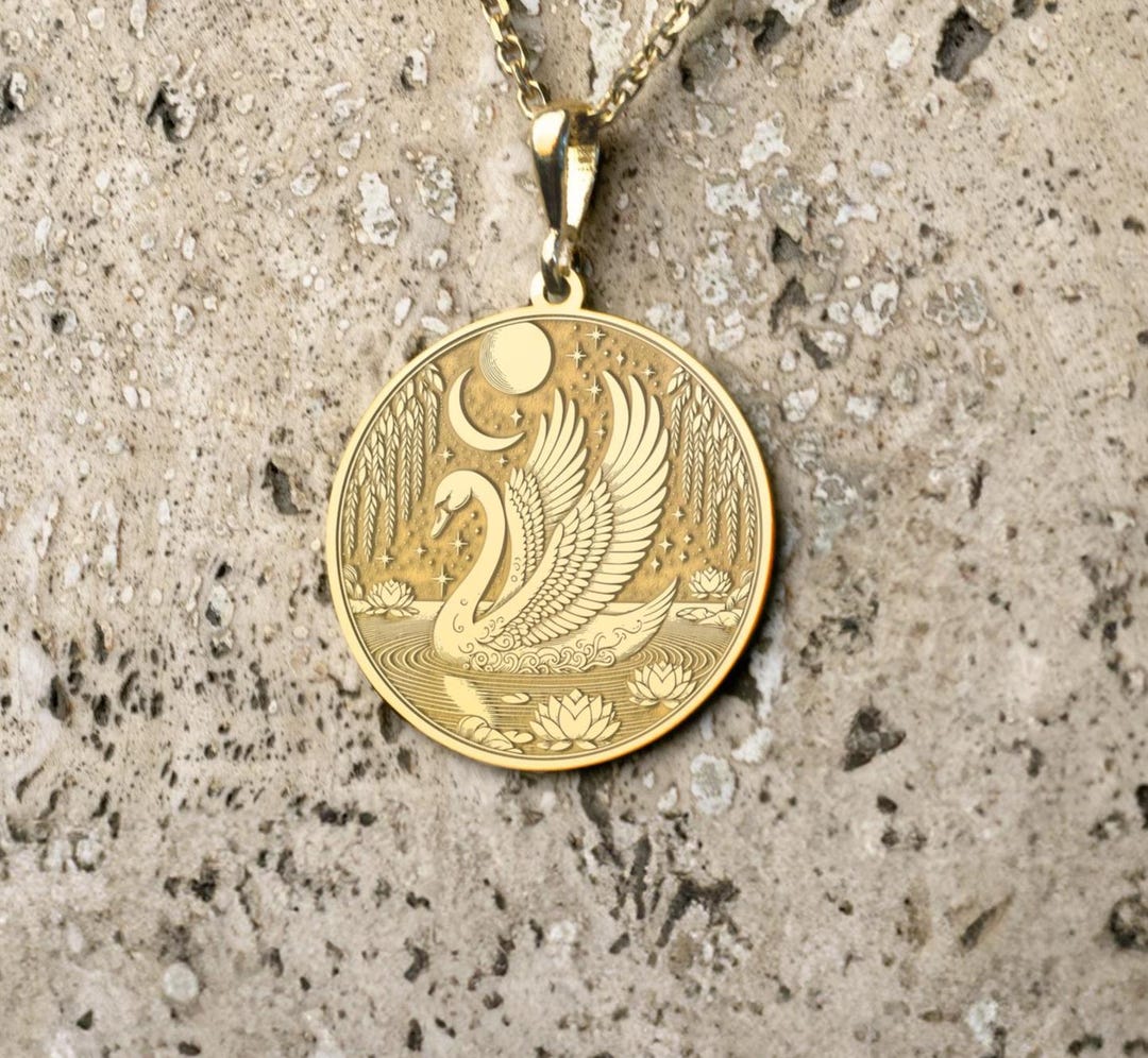 Celestial Swan Medallion Necklace: Sterling Silver, Gold Plated, or ...