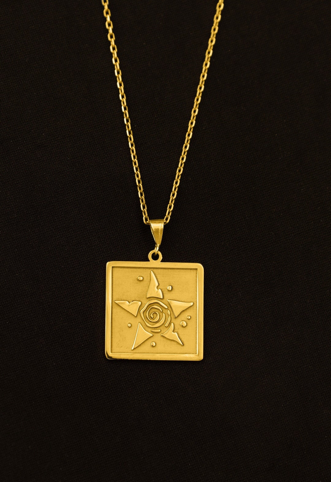 14K Solid Gold Star Necklace, Silver Star Charm Pendant, Solar Star ...