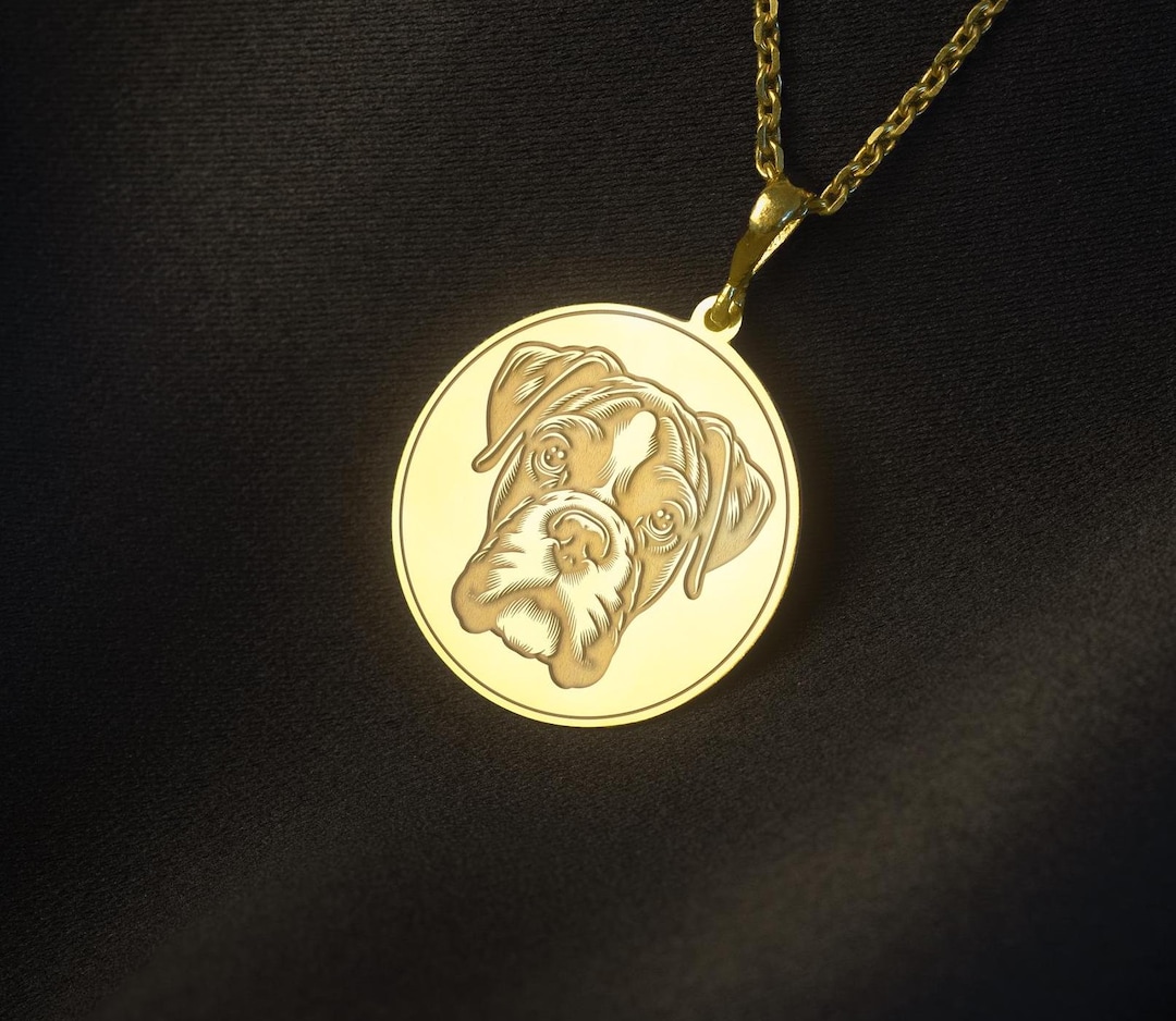 Boxer Dog Medallion Necklace: Engraved Pet Portrait Pendant - Etsy