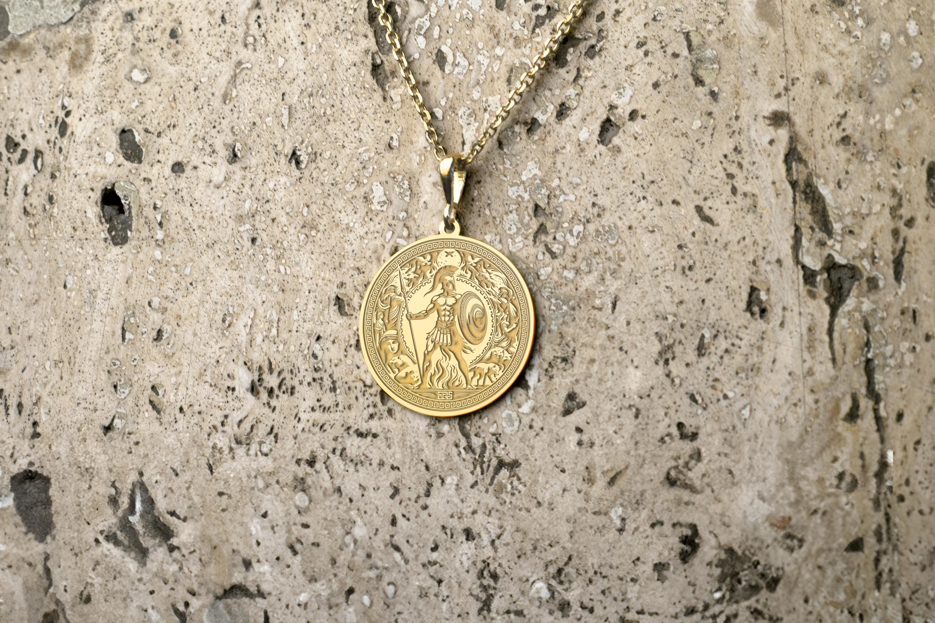 Ares Medallion: Engraved Greek God of War Pendant, Sterling Silver or ...
