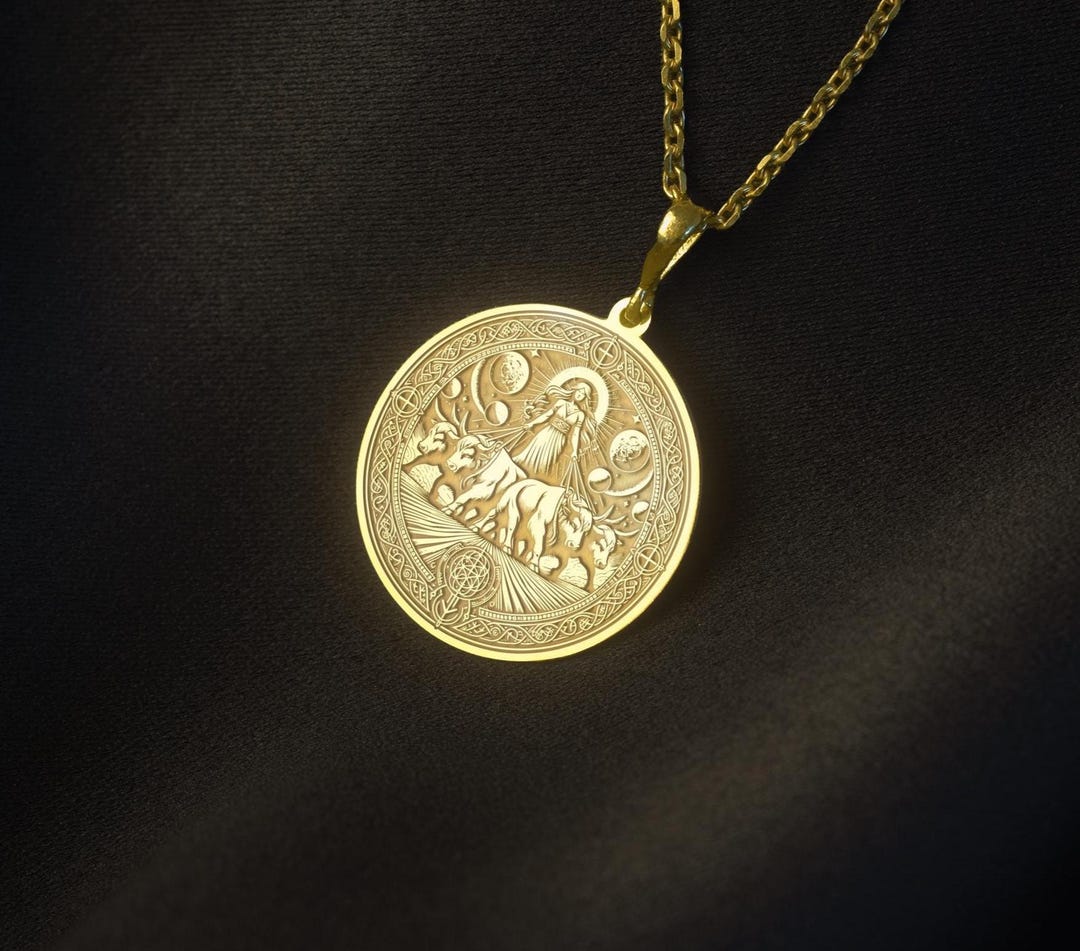 Gefjon Norse Goddess Medallion, Sterling Silver Mythology Pendant - Etsy