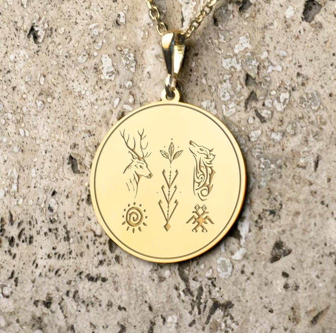 14k Gold Deer & Wolf Tree of Life Pendant - Anatolian Motif - Etsy