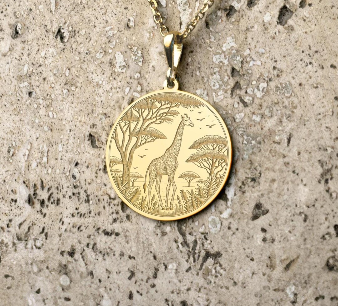 Giraffe Medallion Necklace: Sterling Silver Safari Pendant, Wildlife ...
