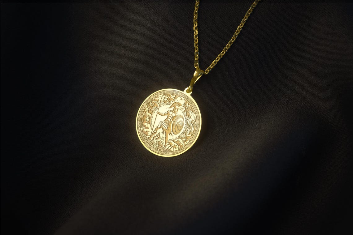 Ares Medallion: Engraved Greek God of War Pendant, Sterling Silver or ...