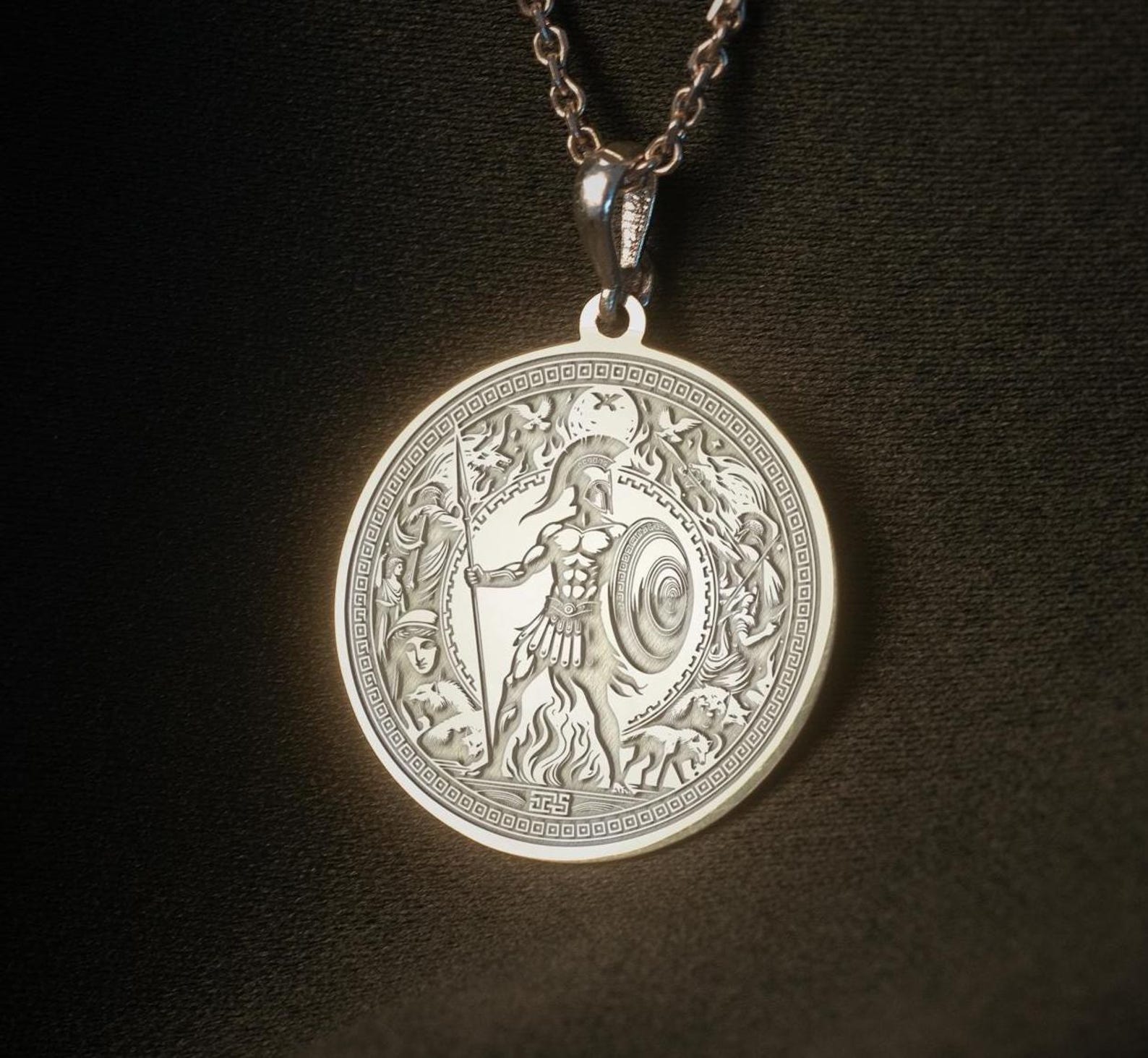 Ares Medallion: Engraved Greek God of War Pendant, Sterling Silver or ...