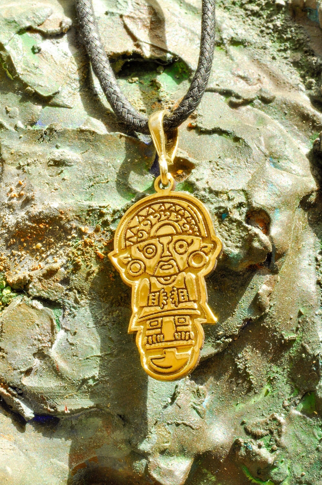 Sterling Silver Peru Inca Idol Necklace, Gold Mythologic Necklace ...