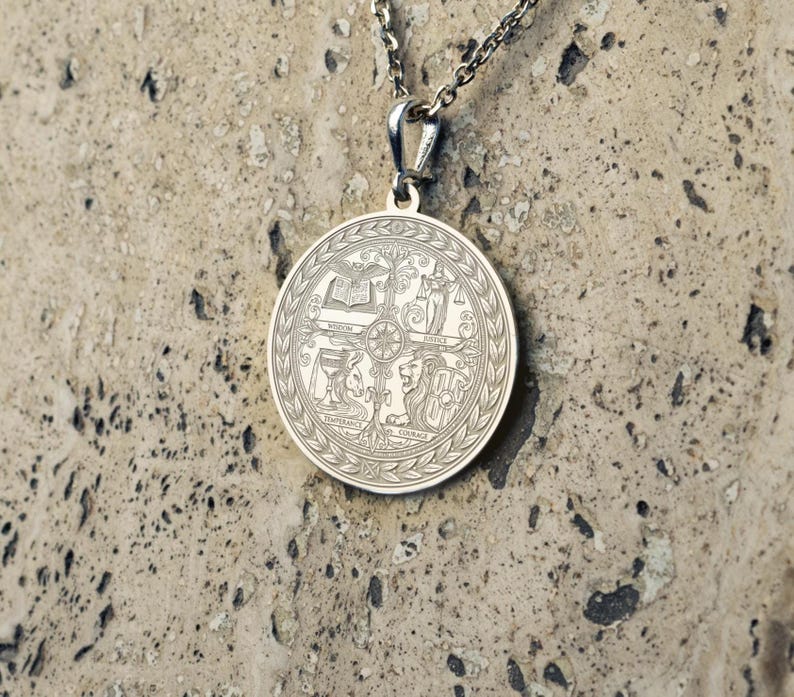 Stoic Virtues Medallion Necklace: Engraved Gold or Sterling Silver ...