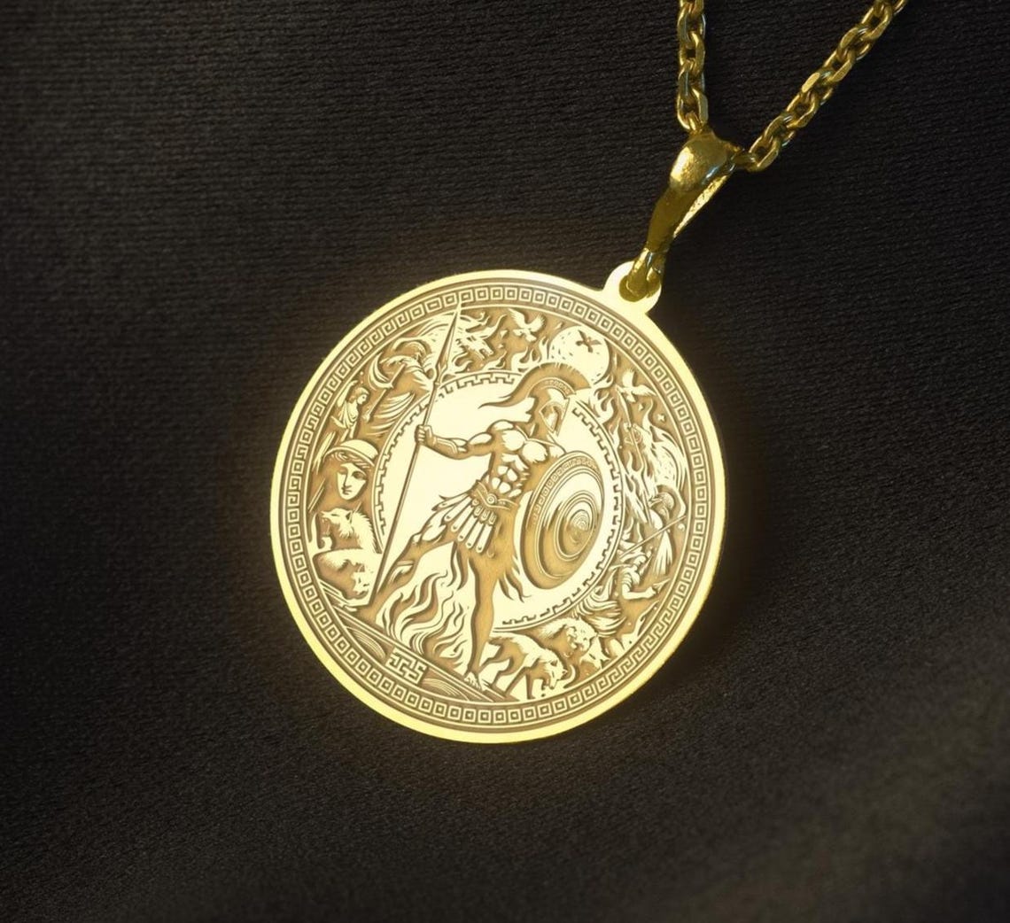 Ares Medallion: Engraved Greek God of War Pendant, Sterling Silver or ...