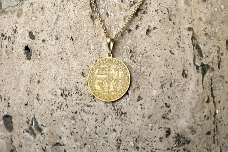Stoic Virtues Medallion Necklace: Engraved Gold or Sterling Silver ...