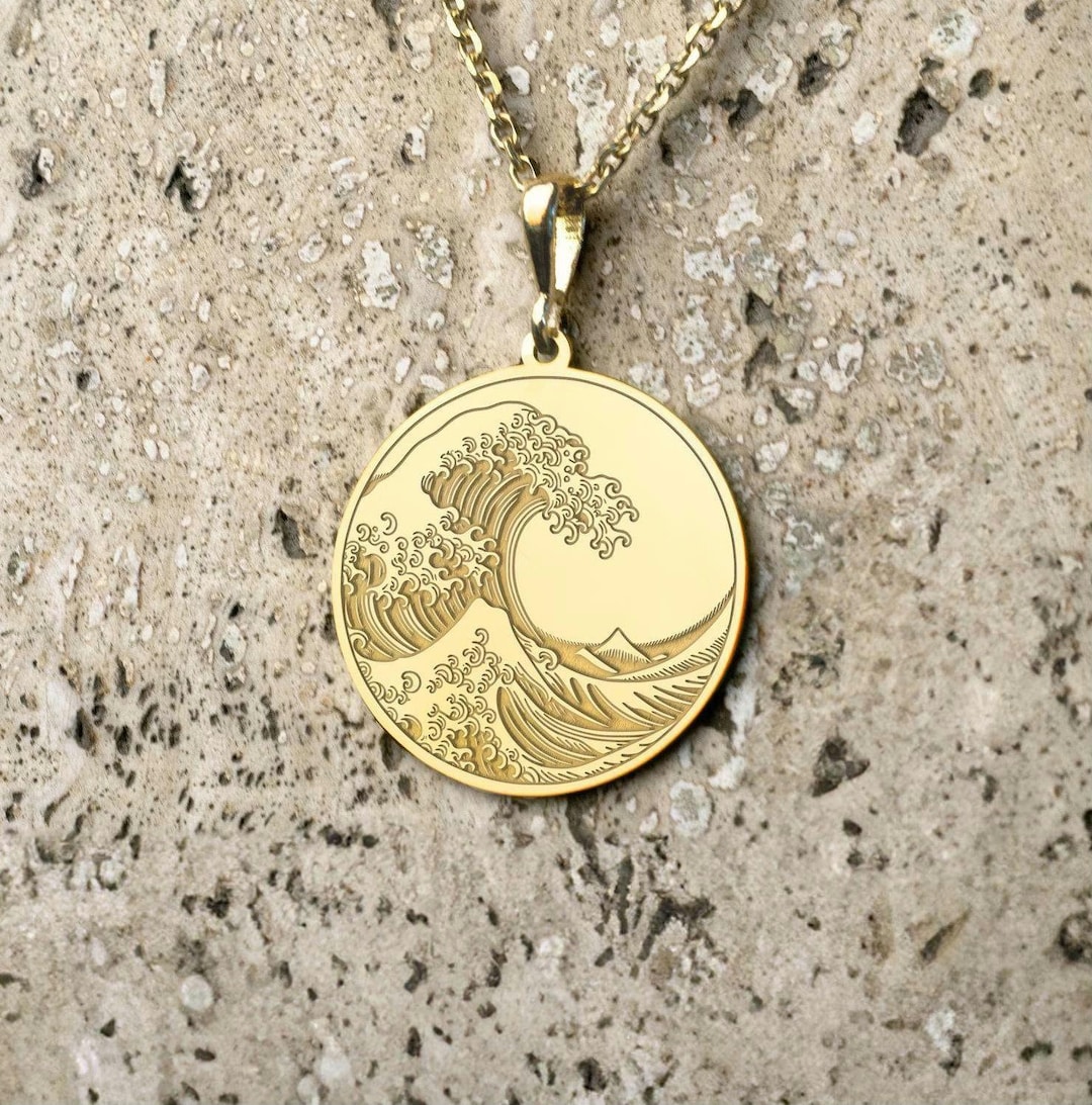 Wave Necklace, the Great Wave off Kanagawa Neckalce, Wave Charm Necklace, Ocean Necklace, Unique ...
