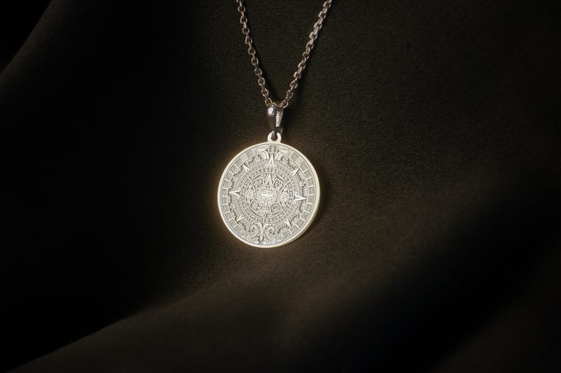 Mayan Calendar Necklace: Aztec Sun Pendant, Sterling Silver or Gold - Etsy
