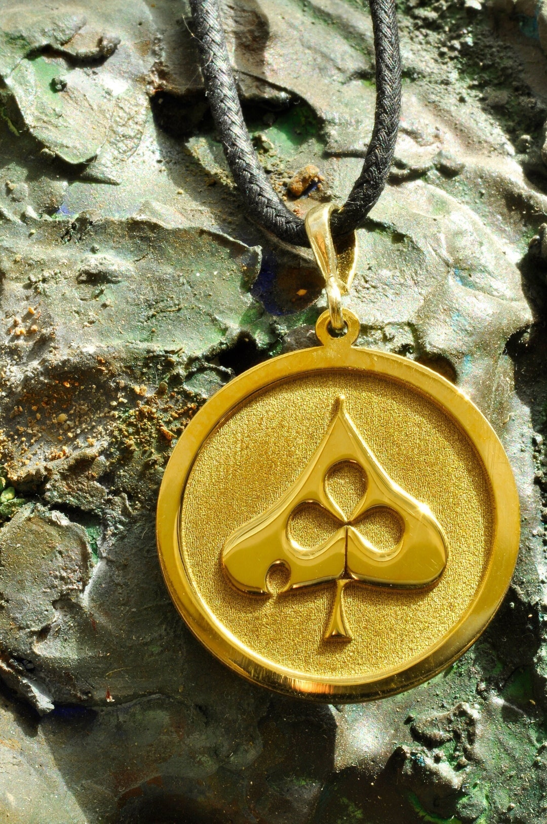 14K Solid Gold Spades Necklace, Card Charm, Heart of Ace Necklace, Gold ...