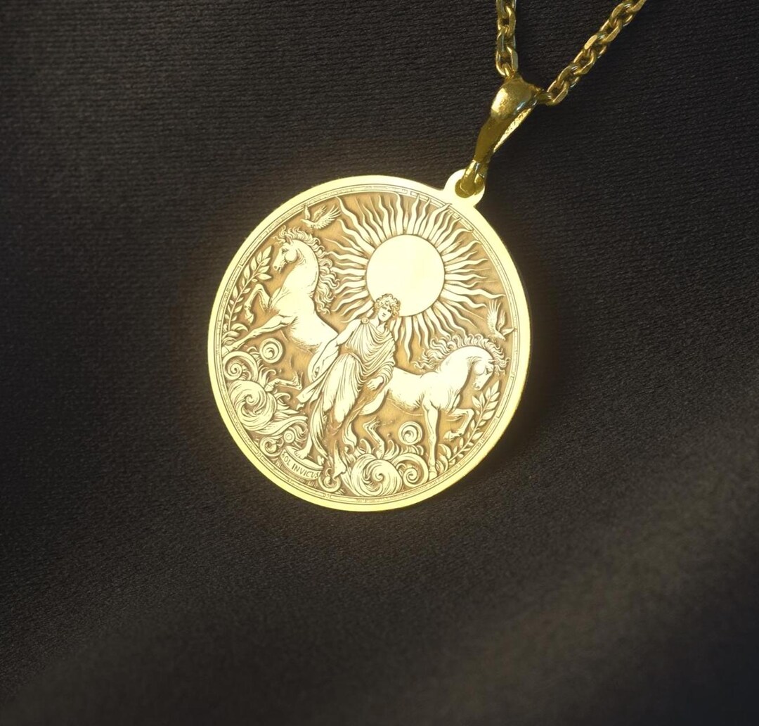 14K Gold Sol Invictus Necklace: Roman Sun God Pendant - Etsy