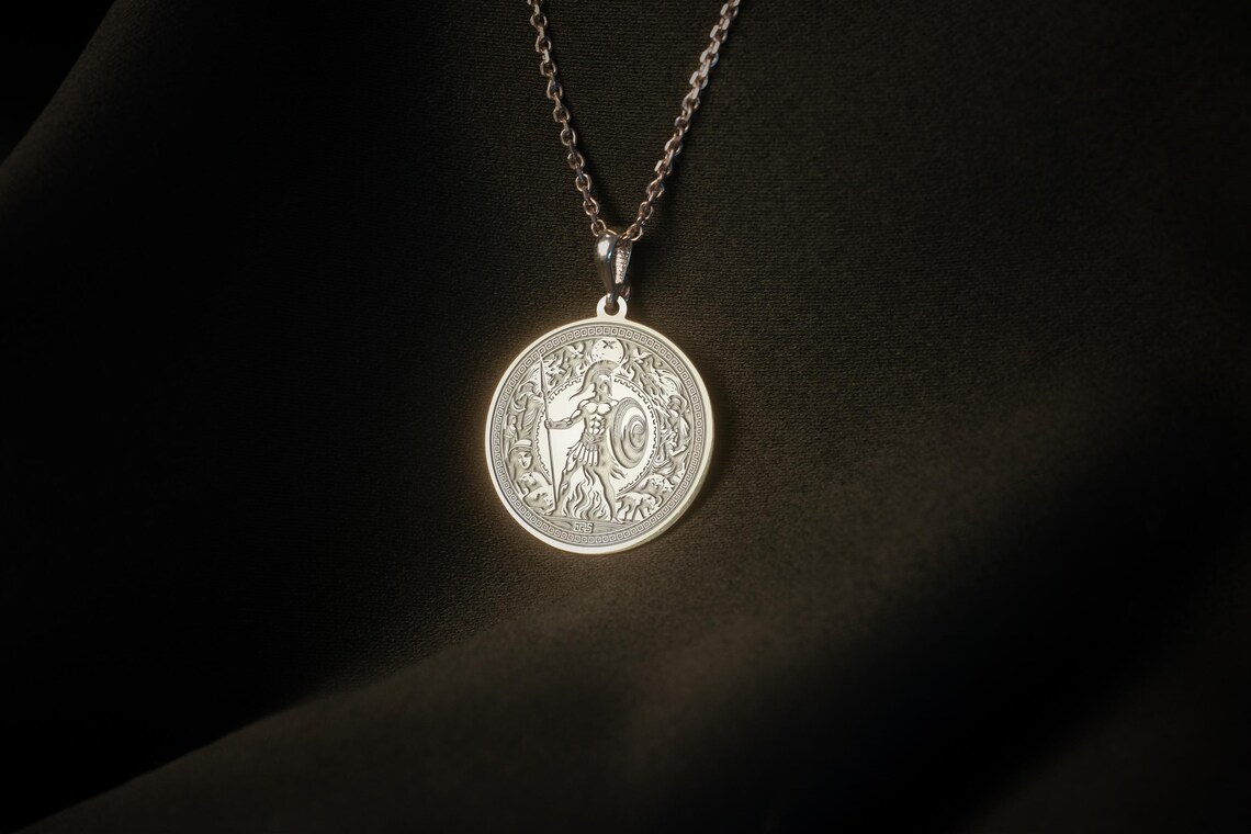 Ares Medallion: Engraved Greek God of War Pendant, Sterling Silver or ...