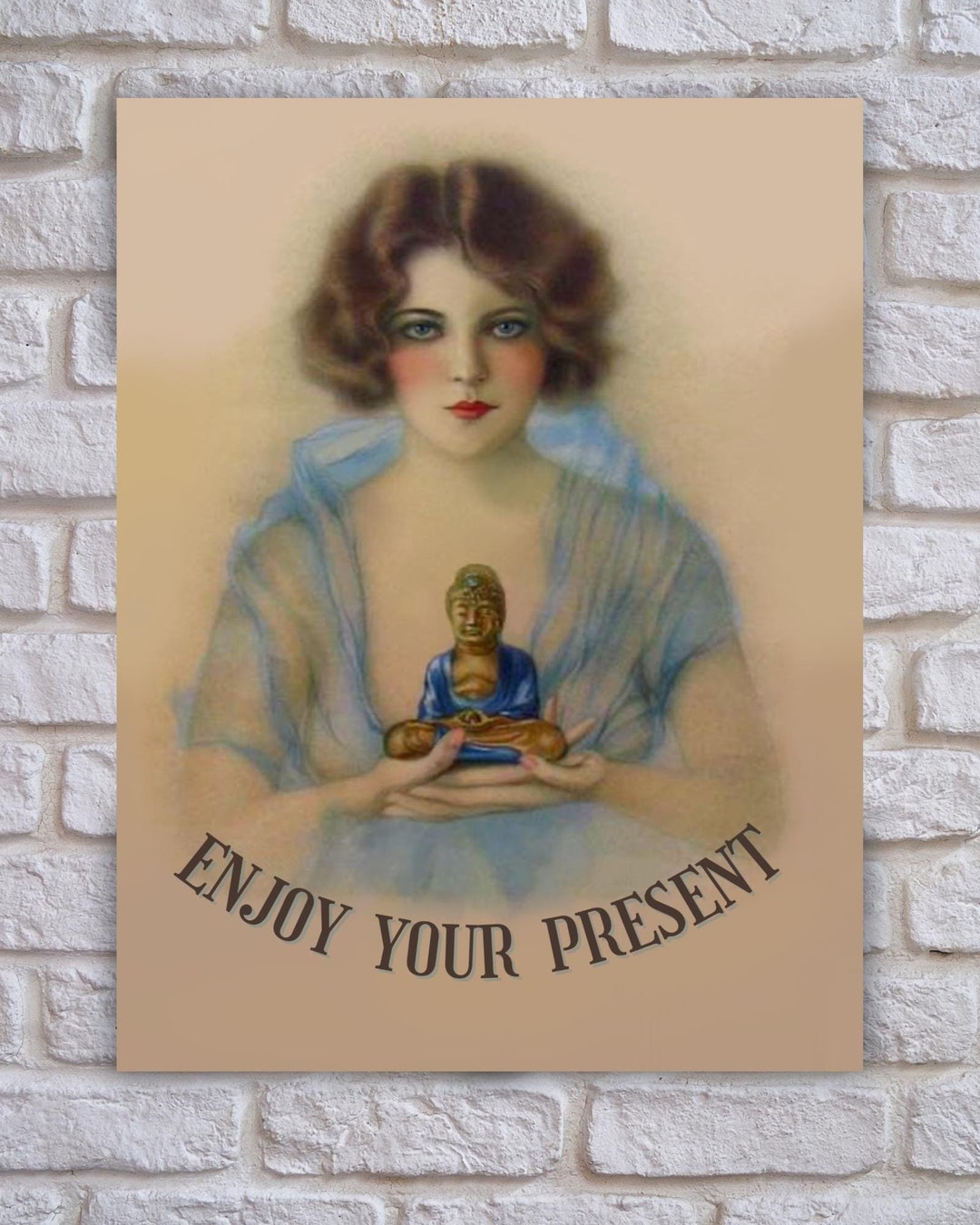 Enjoy Your Present - Poster of Vintage 1920s Woman Holding a Buddha ...