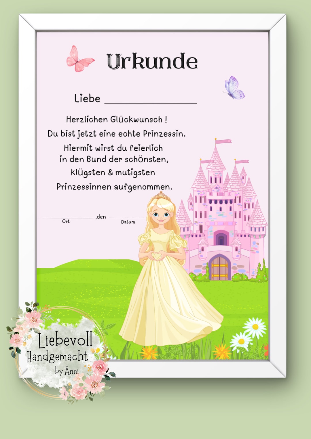Certificate for Princess, Girl, Birthday, Party, Instant Download ...