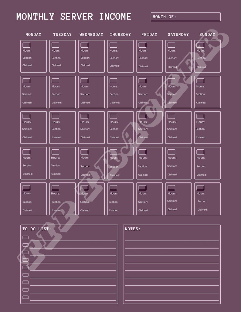 Printable Tip Tracker for Waitress/ Servers - Etsy