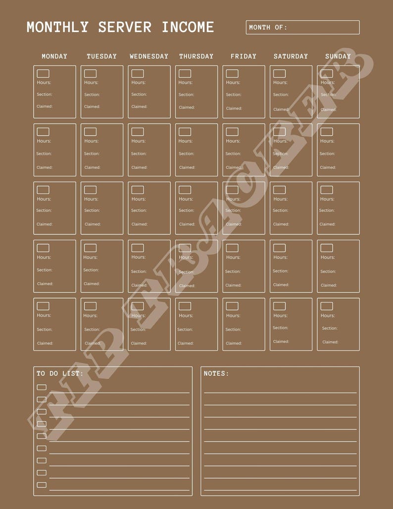 Printable Tip Tracker for Waitress/ Servers - Etsy