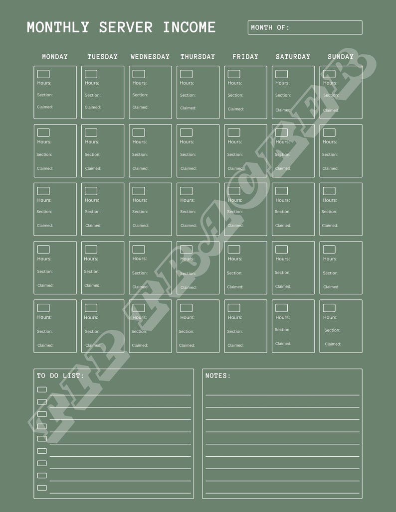 Printable Tip Tracker for Waitress/ Servers - Etsy