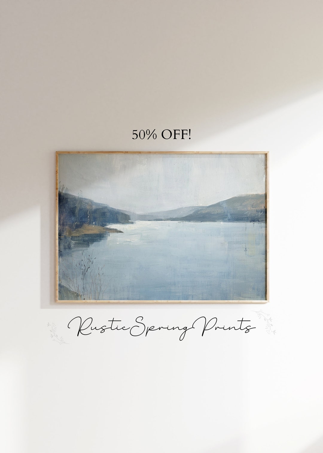 Spring Lake Mountain Landscape Oil Painting, Vintage Country Spring Art ...