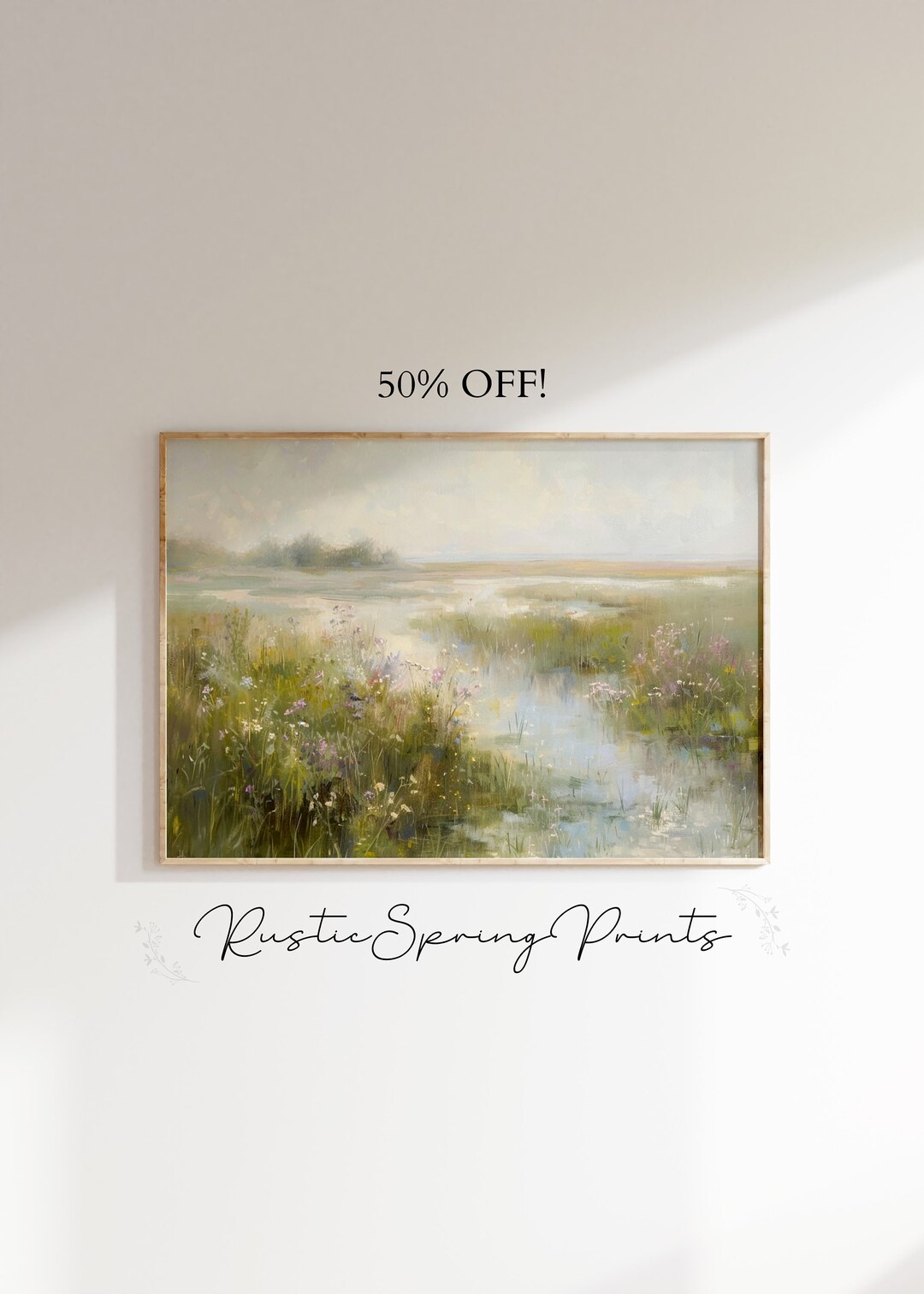Spring Wildflower Landscape Oil Painting, Vintage Spring Downloadable ...