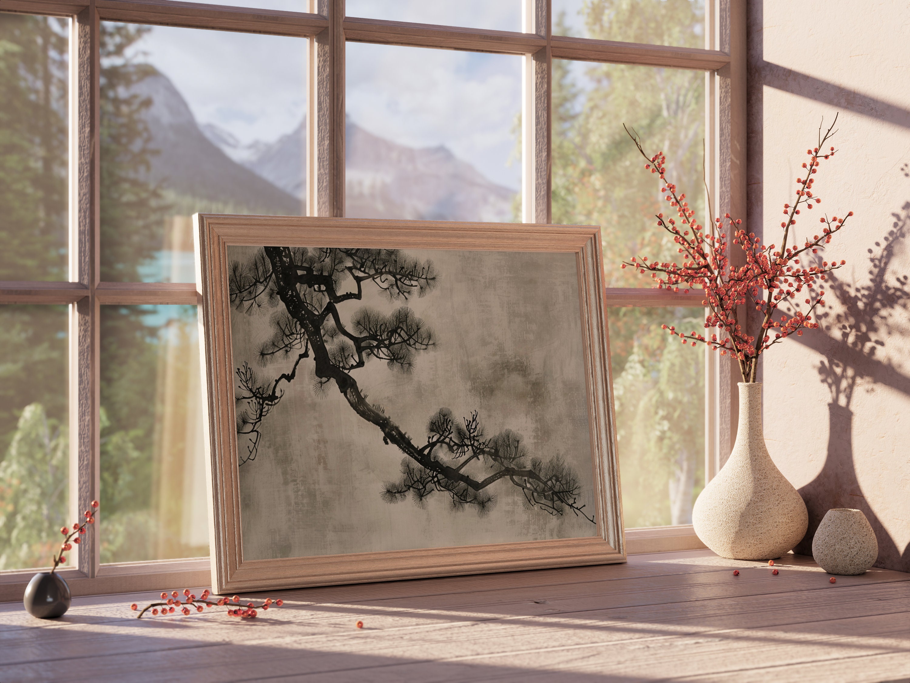 Rustic Pine Trees Sketch, Vintage Branch Drawing, Farmhouse Decor ...