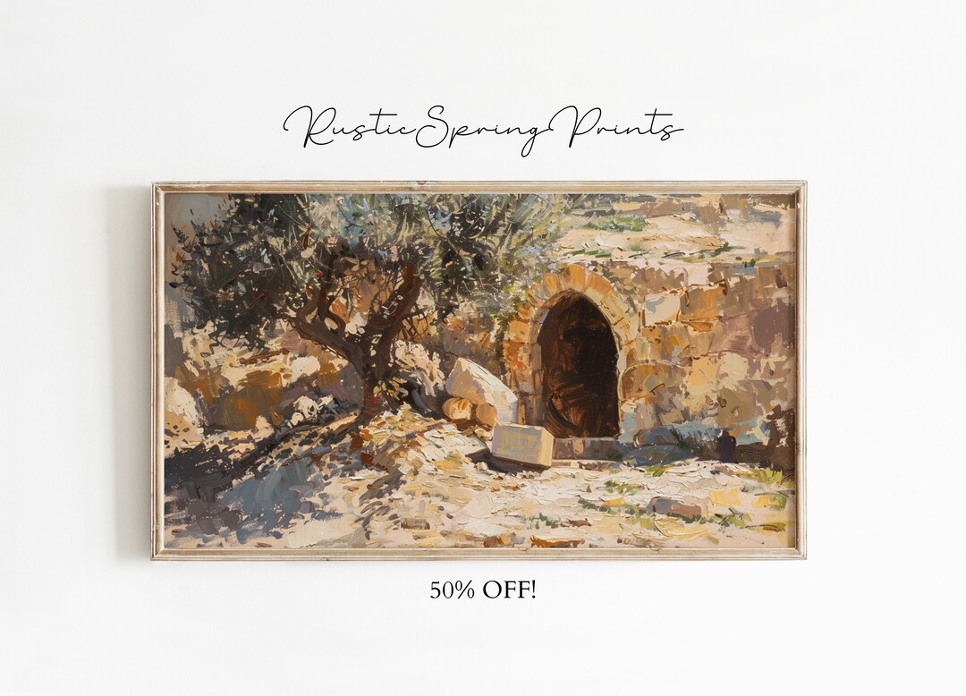 Vintage Christian Jesus Tomb Samsung TV Frame Art, Religious Spring ...