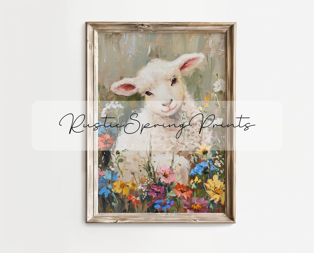 Rustic Spring Easter Lamb Printable Wall Art, Easter Lamb Art Print ...