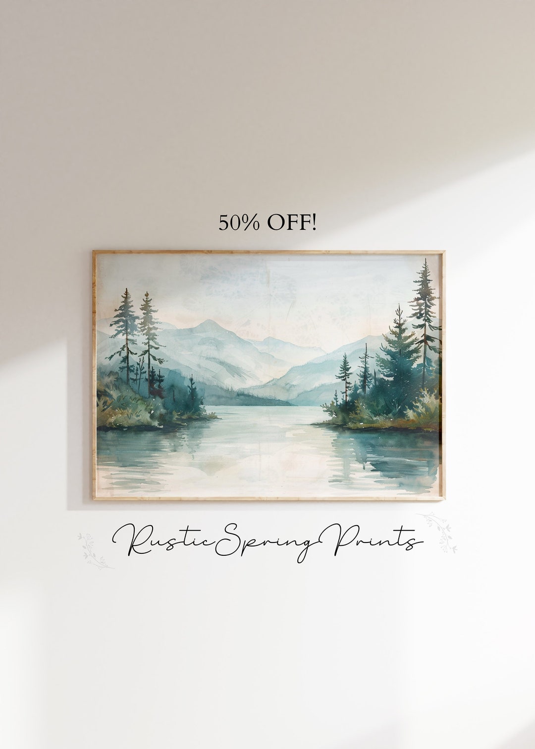 Spring Mountain River Watercolor Oil Painting, Spring Downloadable ...