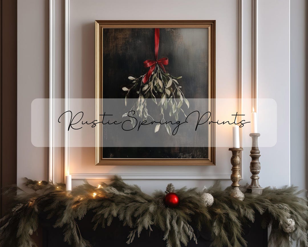 Christmas Mistletoe Printable Wall Art, Christmas Country Farmhouse ...