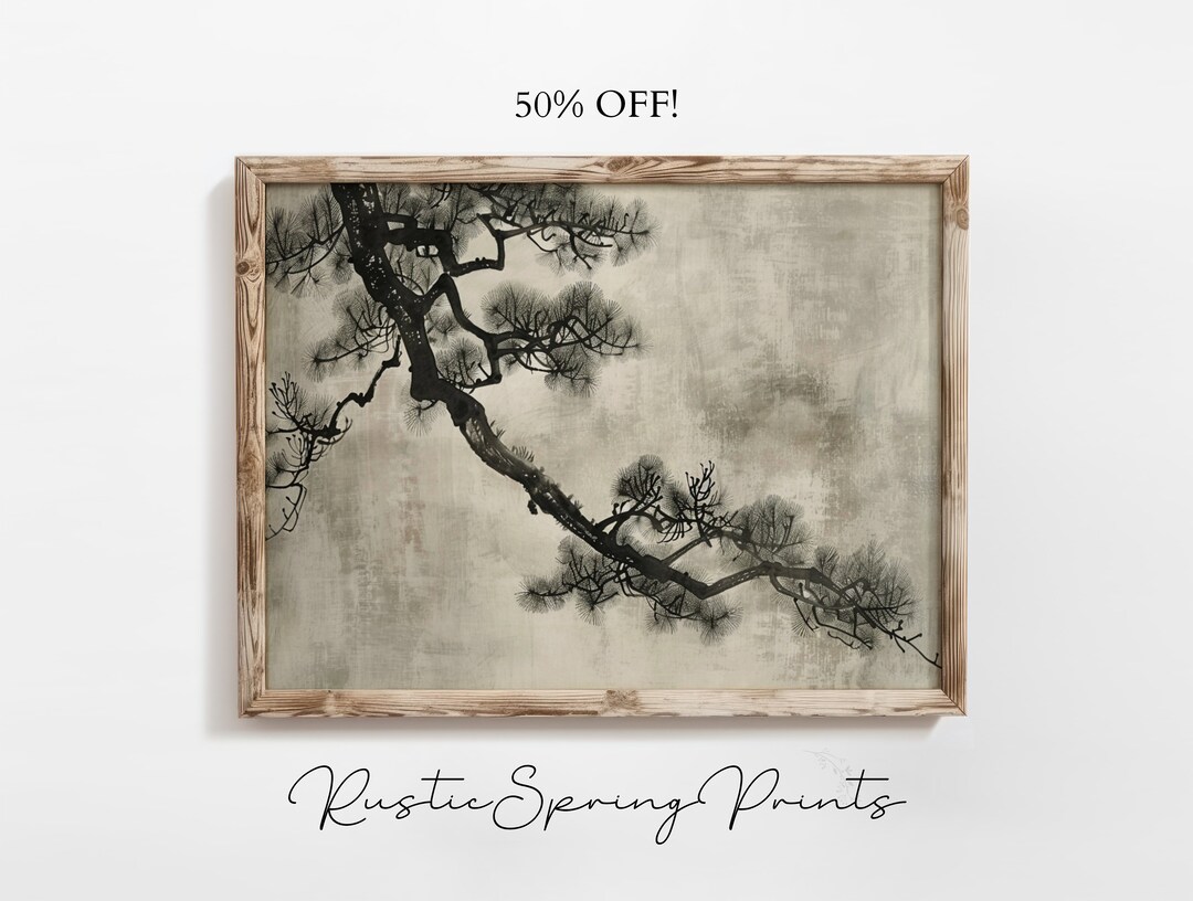 Rustic Pine Trees Sketch, Vintage Branch Drawing, Farmhouse Decor ...