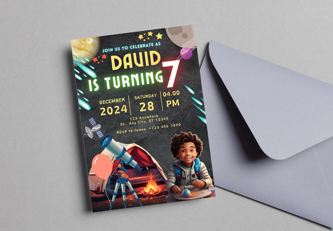 Little Boy Birthday Invitation, Kids Birthday Boy Invitation, Boy 7th ...