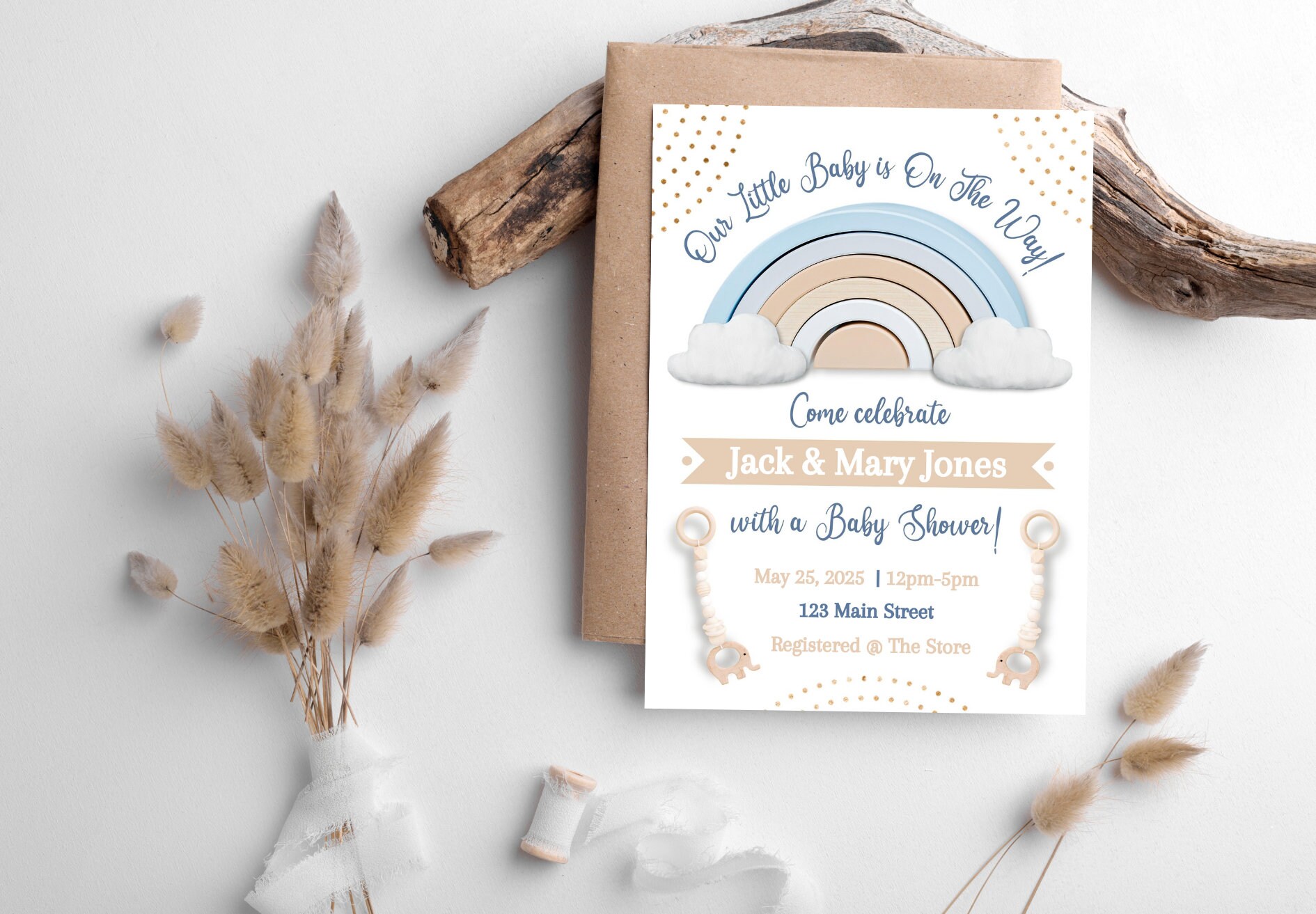 EDITABLE Rainbow Baby Shower Invitation, Baby Shower Invite Template ...